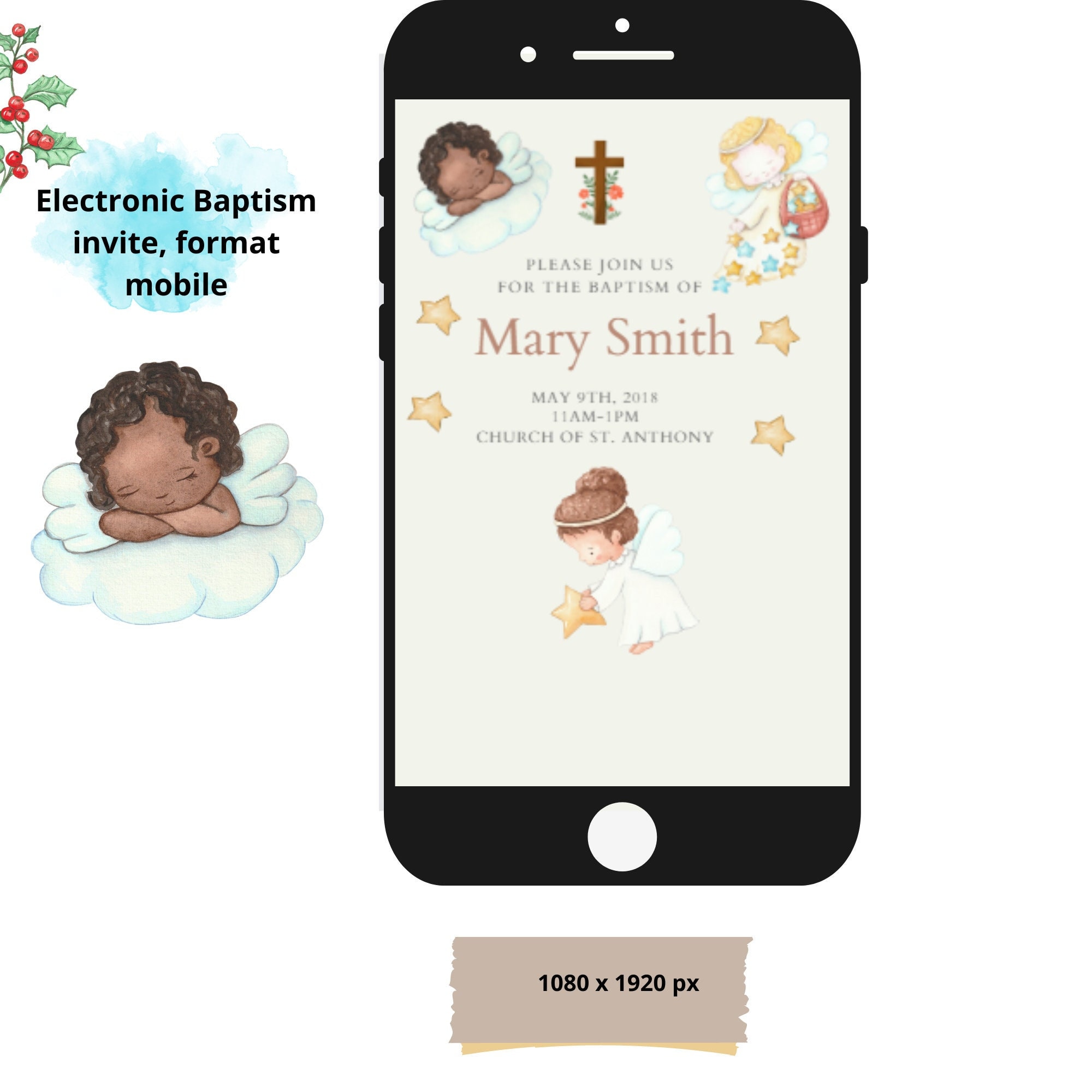 Angel Baptism Invitation,angelic Baptism Invitation,electronic Baptism ...