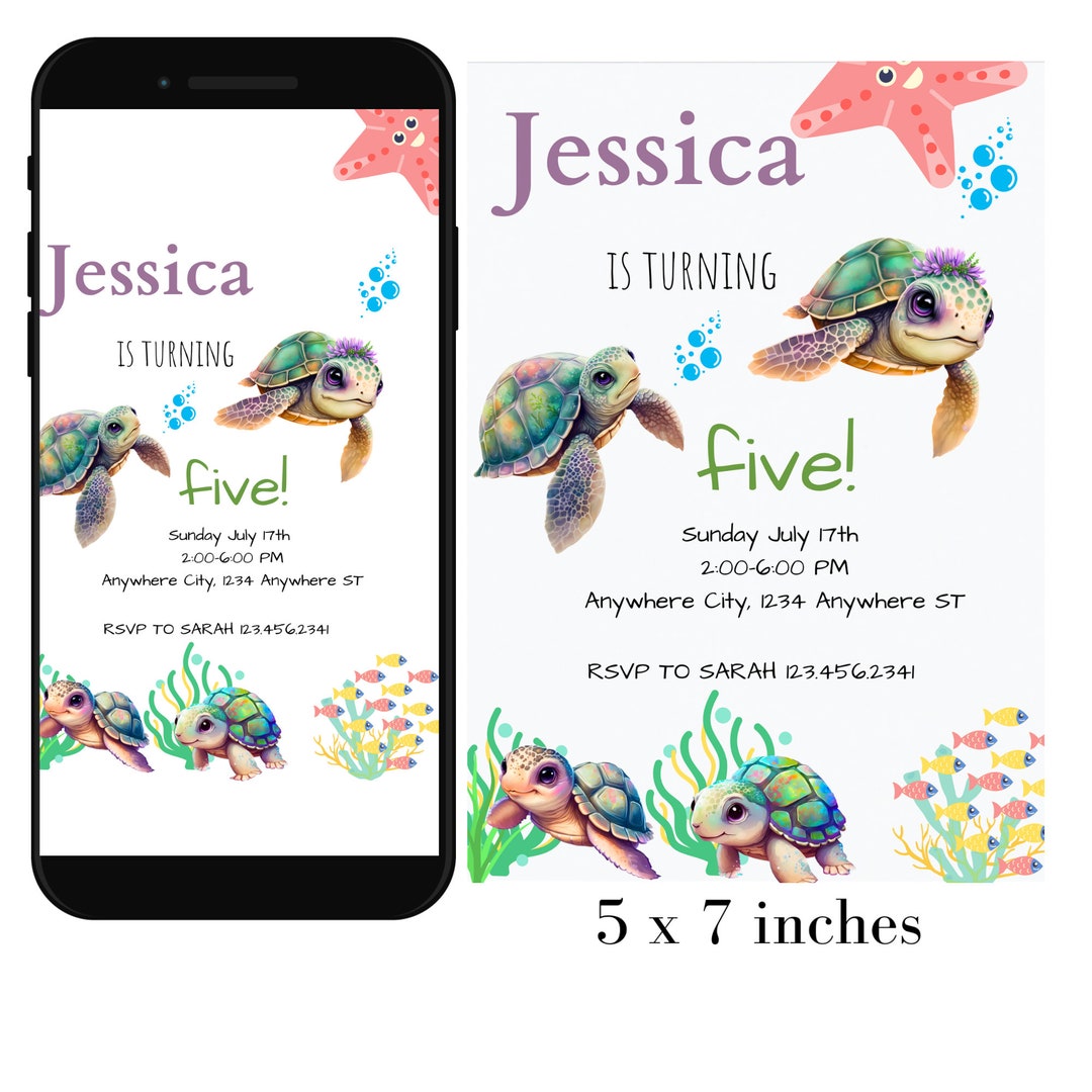 Turtle Birthday Invitation,custom and Editable Invitation,under the Sea ...