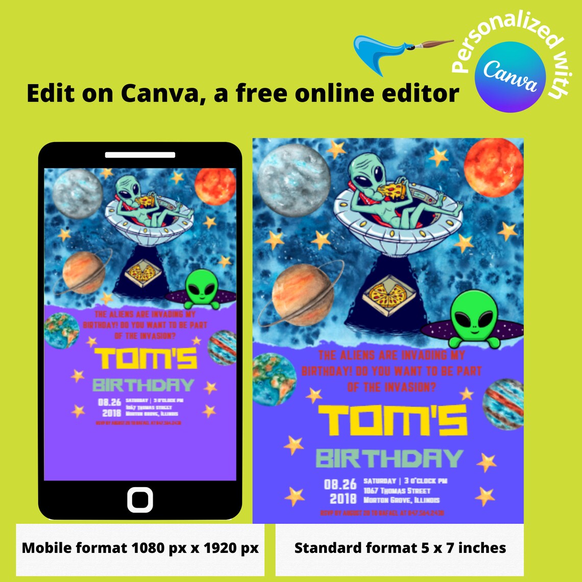 Editable Alien Birthday Invitation,extraterrestrial Birthday Invitation ...