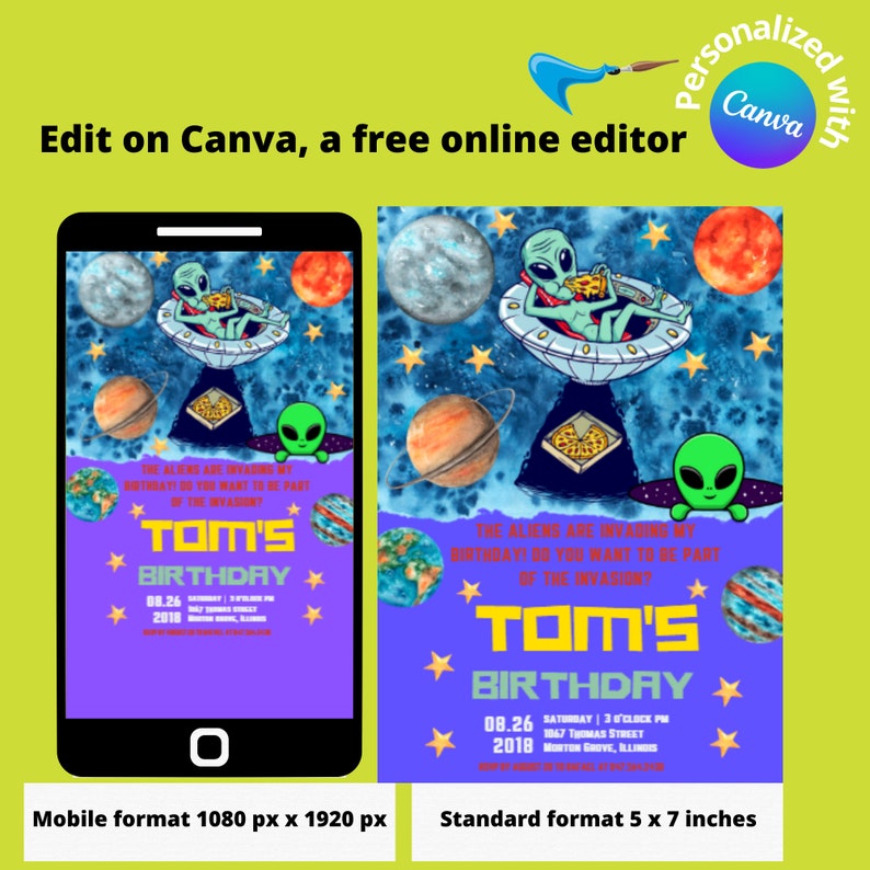 Editable Alien Birthday Invitation,extraterrestrial Birthday Invitation ...