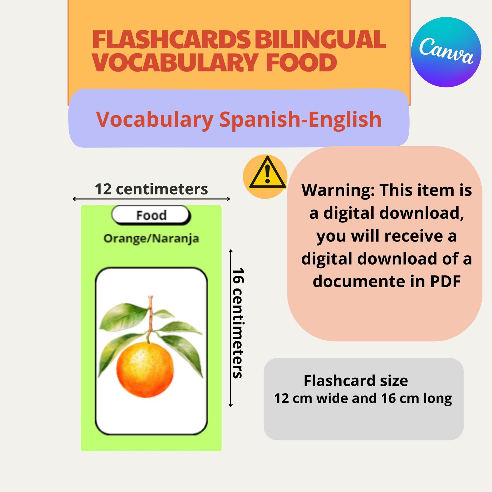 Bilingual Food Vocabulary Flashcards Spanish & English Learning Tool ...