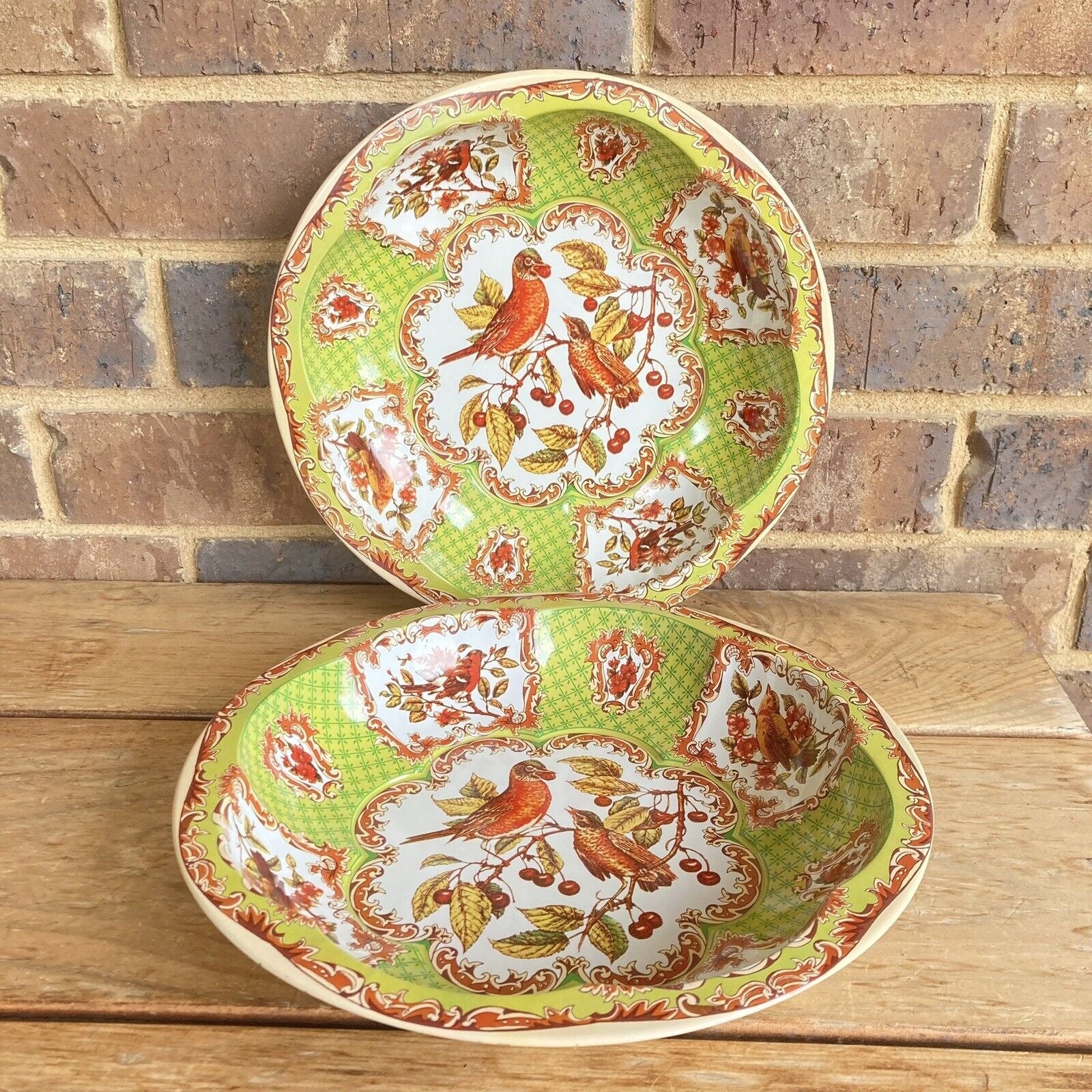 Vintage 1970s Birds Tin Tray Made in Hong Kong 2 Bowls the Tin Box ...