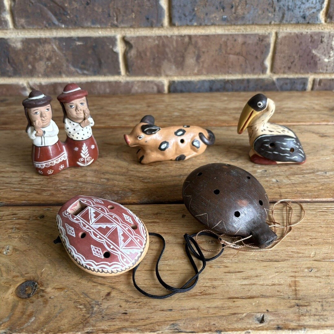 Vintage Ocarinas South American Peruvian Pottery Whistles Clay Lot of 5 ...