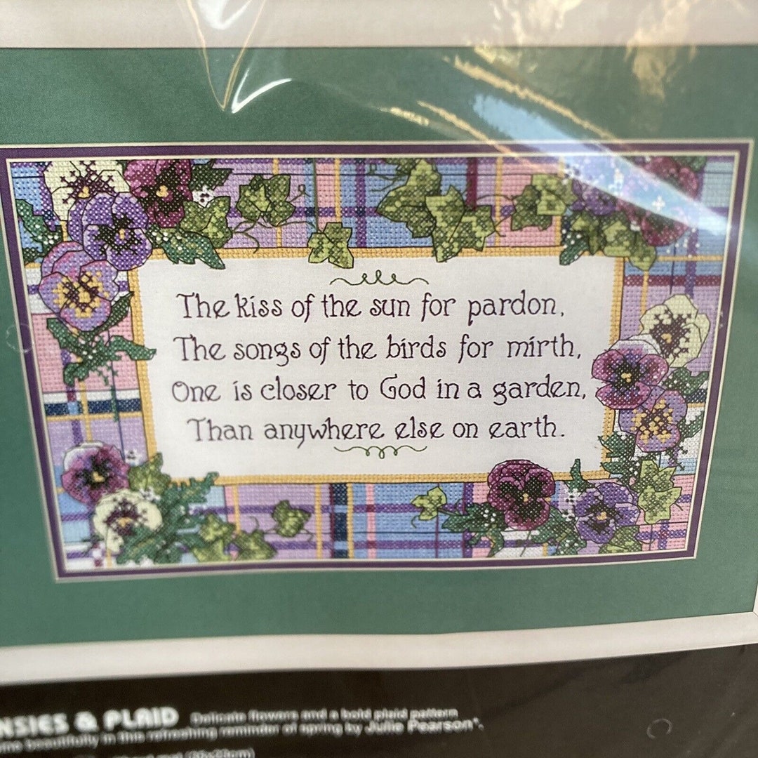 Vintage Dimensions Stamped Cross Stitch Pansies and Plaid 1994 - Etsy