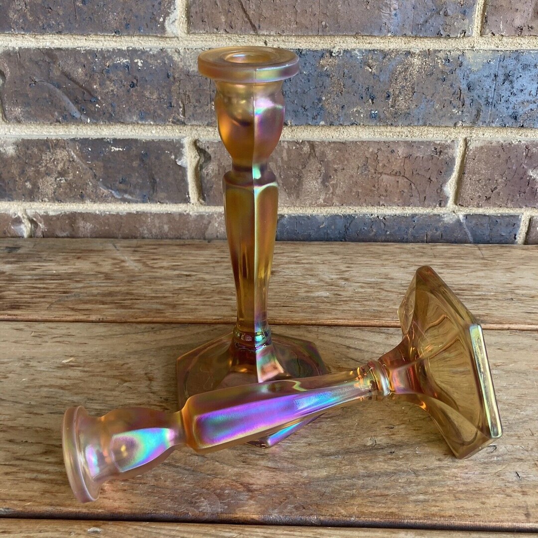 Fenton Glass Florentine Iridescent Pair of Candlesticks 8.5 Inches Tall ...