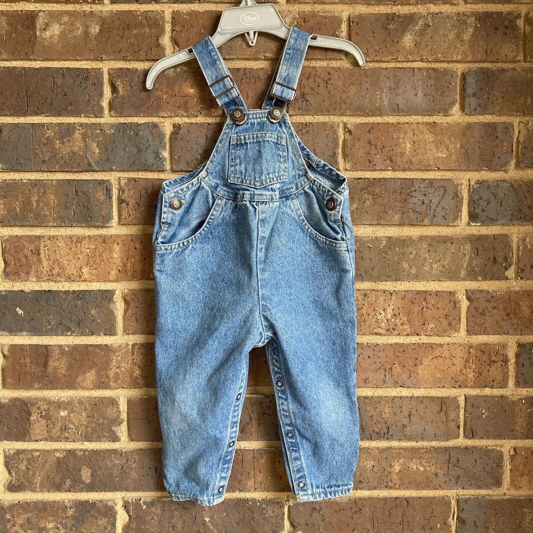 Vintage 90s Toddler Girl 18M Denim Overalls Made in USA Stone Mesa Jean ...