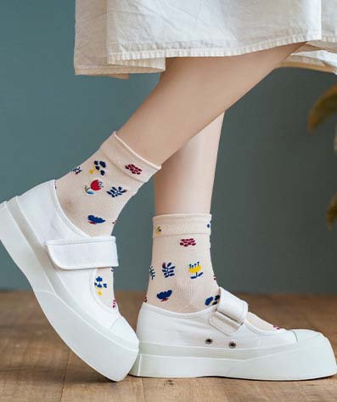 Vintage Flower Socks Girls Preppy Style Socks Printed Breathable Socks ...