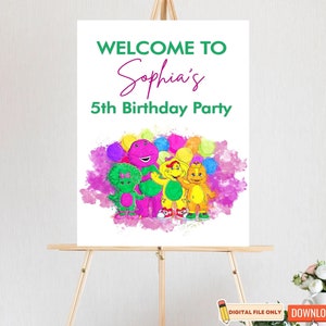 Barney Birthday Welcome Sign Printable, Purple Dinosaur Party Decor ...
