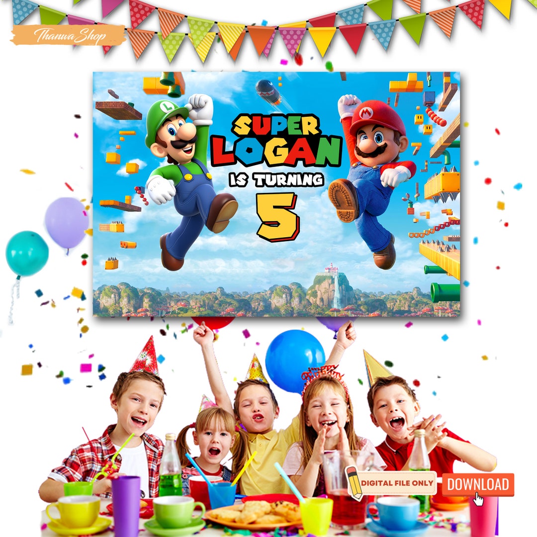 Super Mario Birthday Banner, Super Mario Backdrop Banner | Digital ...