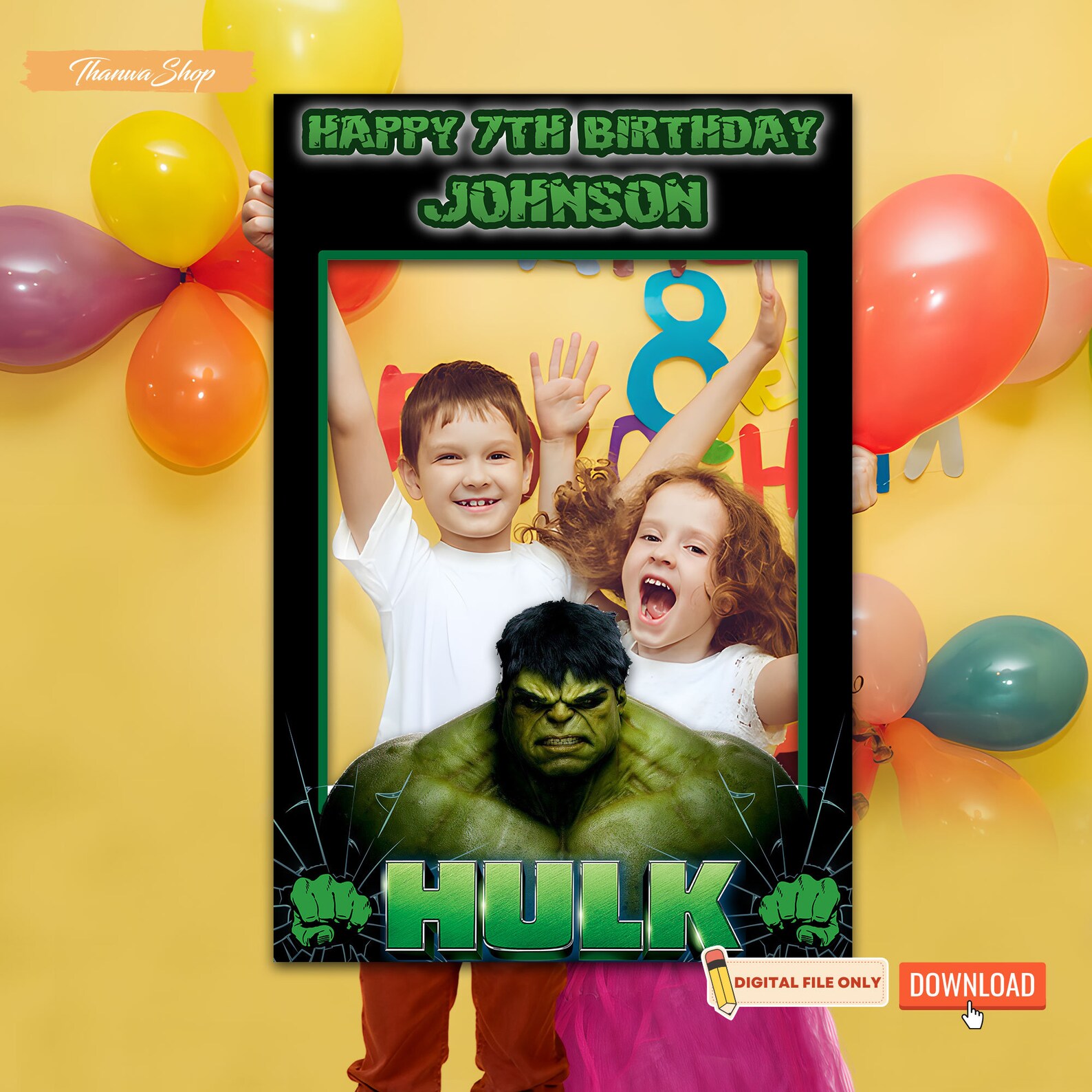 Hulk Birthday Photo Booth Frame: Personalized Superhero Party (digital ...