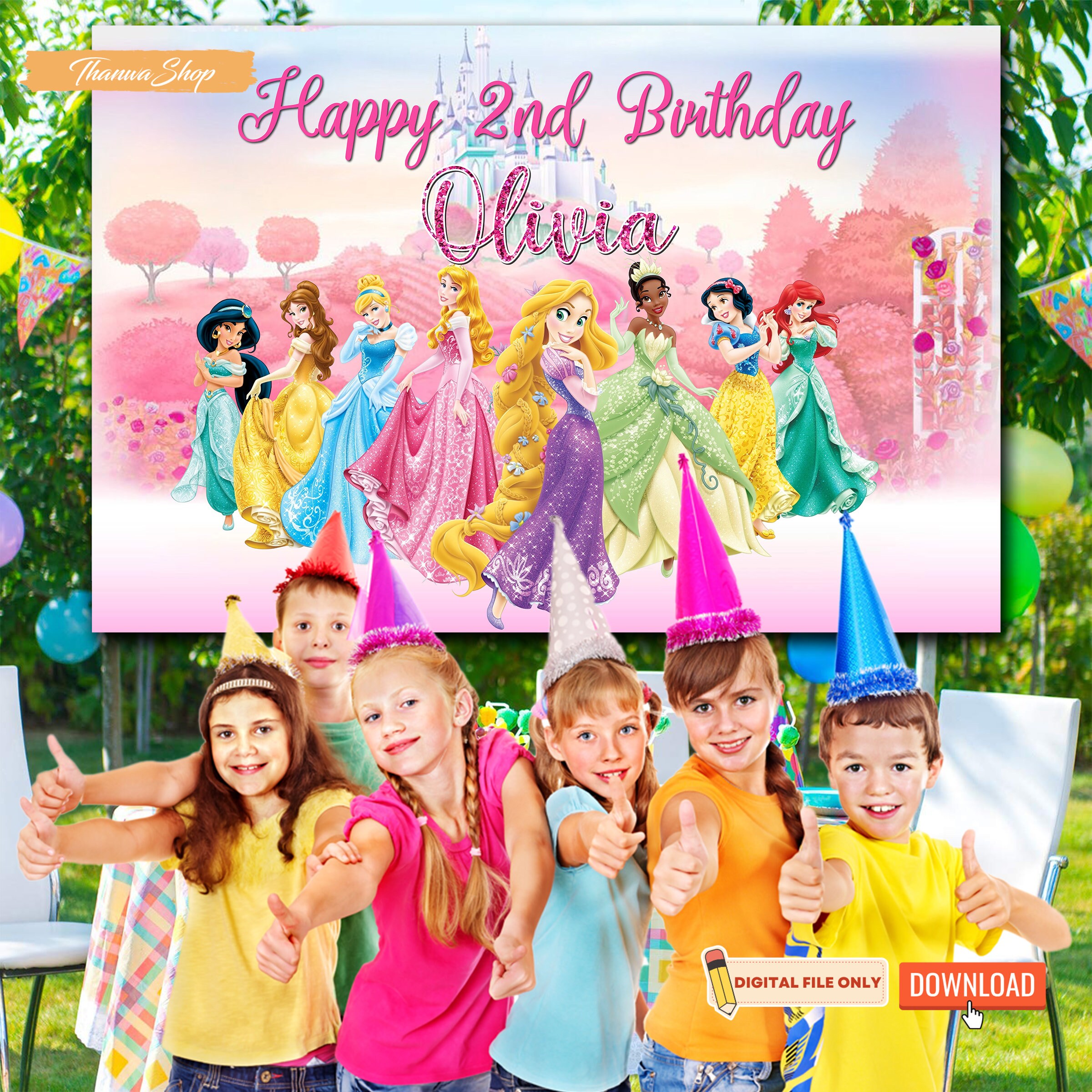 Princess Personalized Birthday Backdrop Princess Party - Etsy