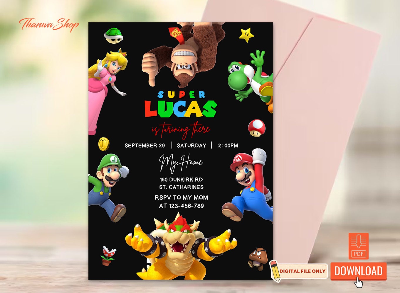 Mario Birthday Invitations Super Mario Birthday Invitation - Etsy