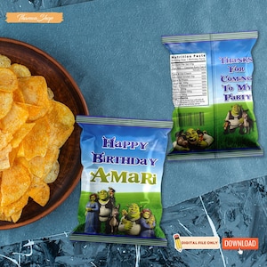 Shrek Birthday Party Chip Bag, Green Party Favor (digital Download) - Etsy