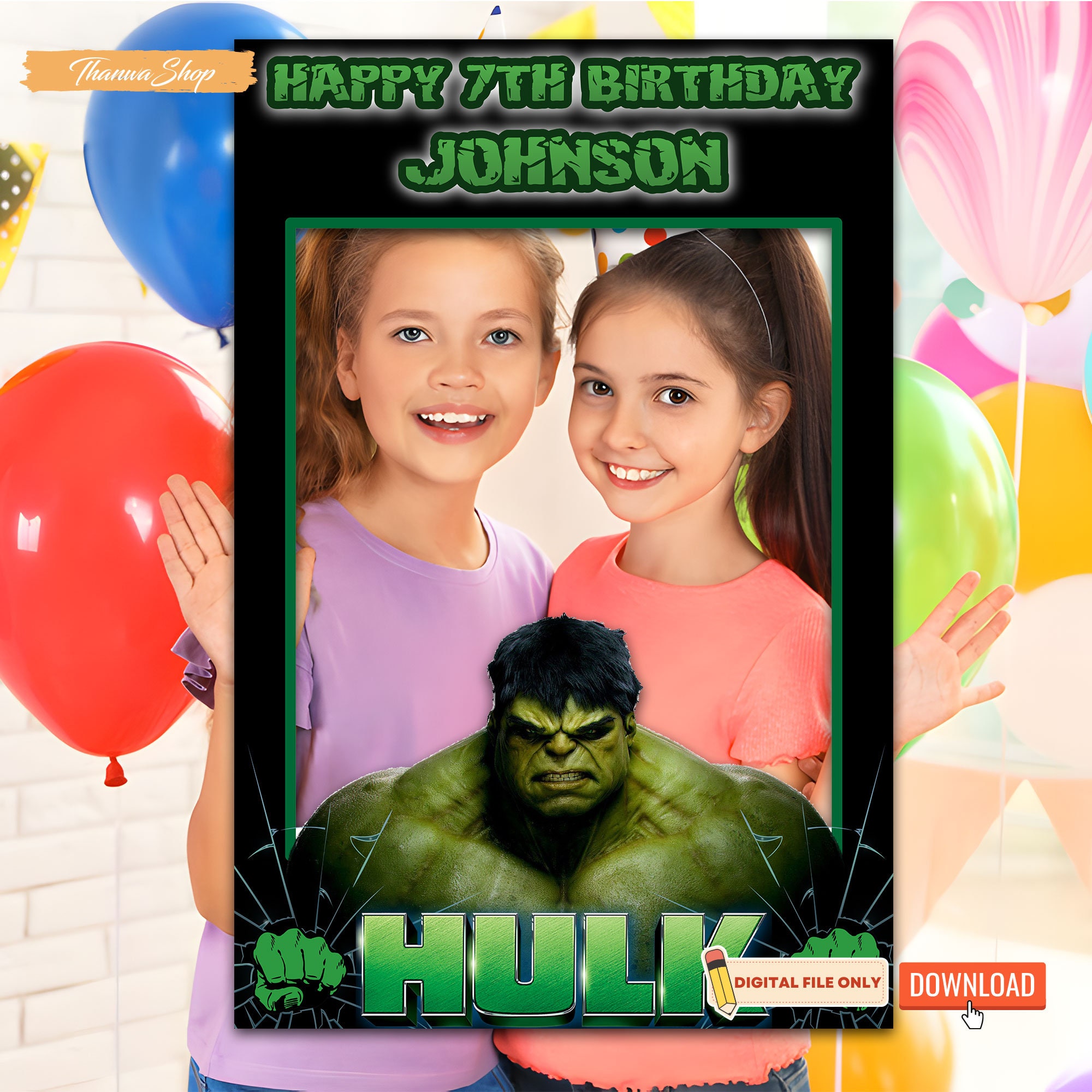 Hulk Birthday Photo Booth Frame: Personalized Superhero Party (digital ...