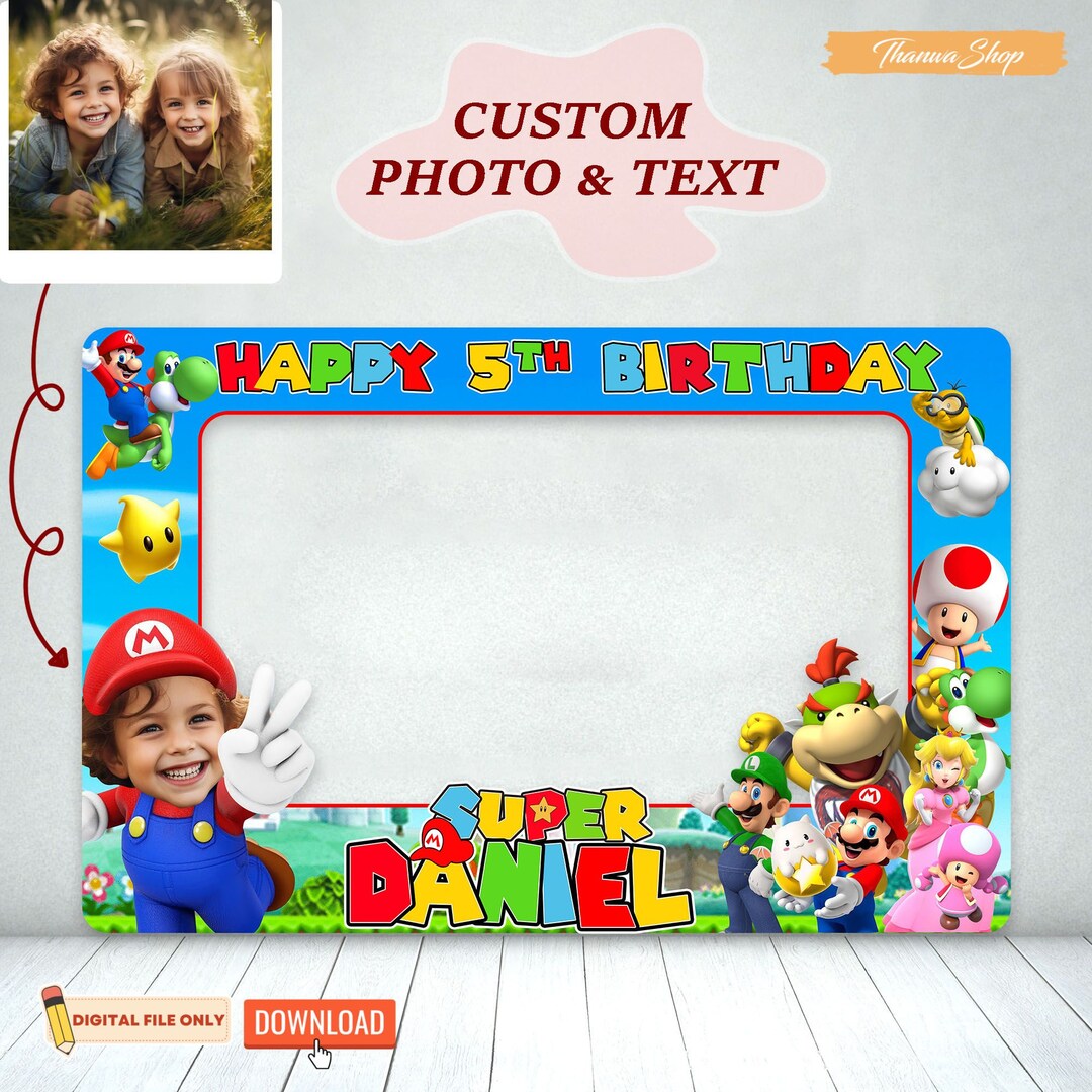 Printable Personalized Super Mario Photo Booth Frame Birthday for Kids ...