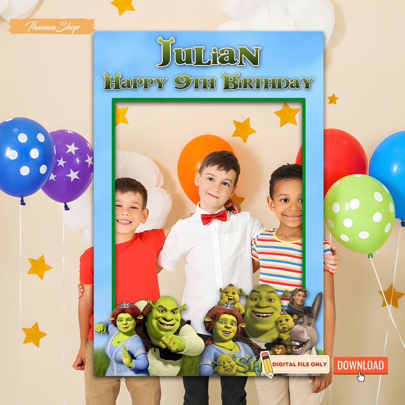 Shrek Birthday Photo Booth Frame, Personalized Party Prop (digital File ...