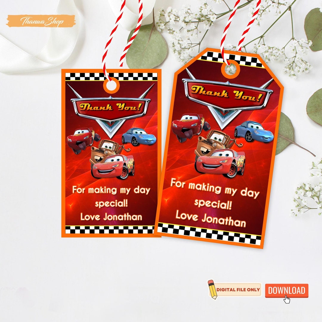 Race Car Birthday Thank You Tag Printable, Editable Racing Car Gift ...
