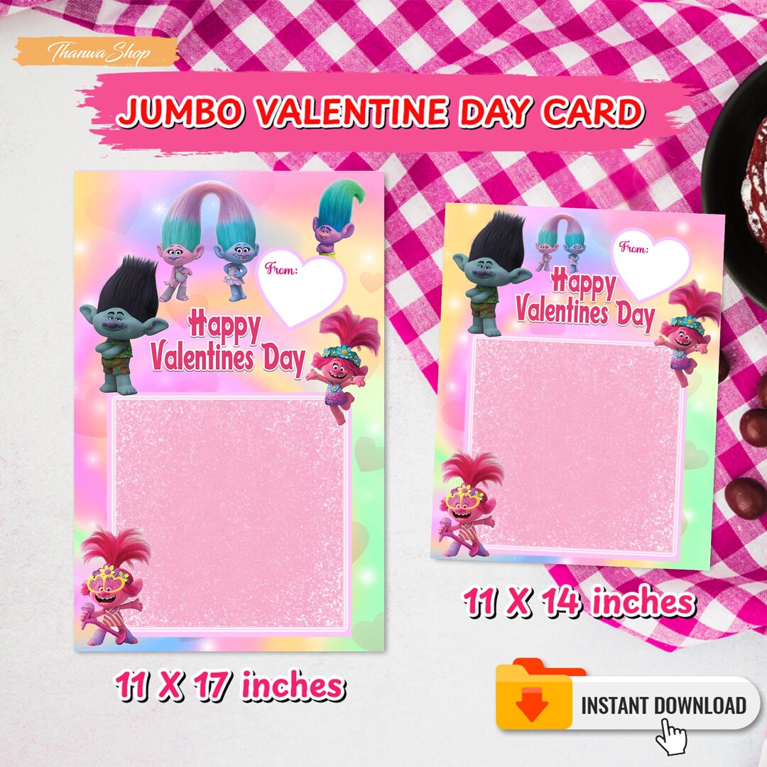 Printable Trolls Valentines Treat Card, Poppy Jumbo Valentines Card ...
