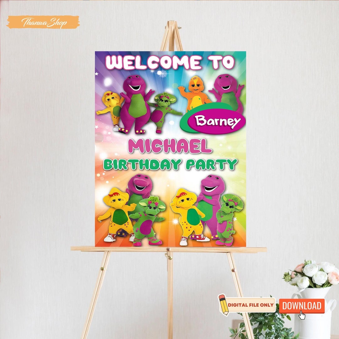 Barney Welcome Sign Printable File, Purple Dinosaur Party Decor Digital ...