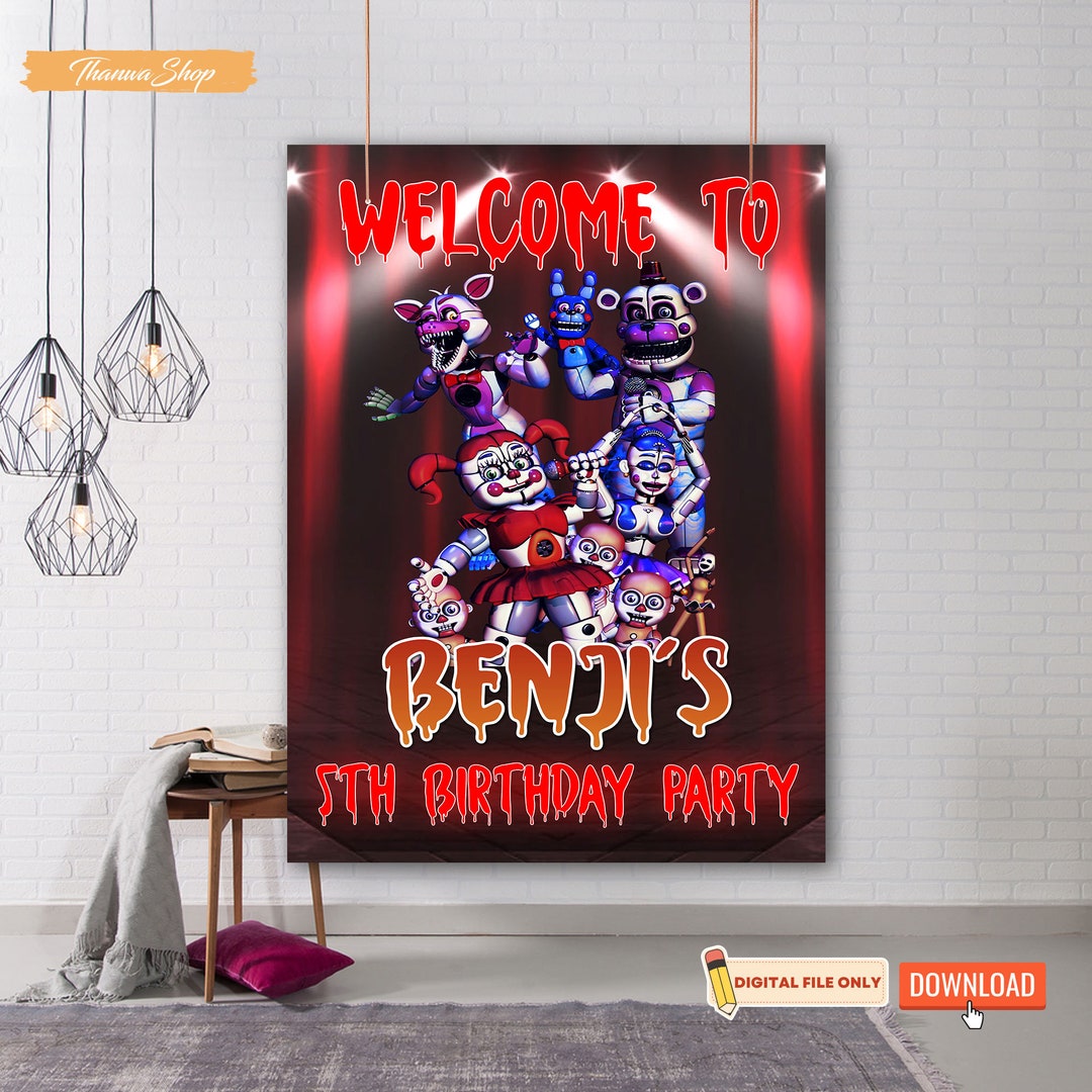 Freedy Security Breach Birthday Welcome Sign, Five Nights at Freddy ...