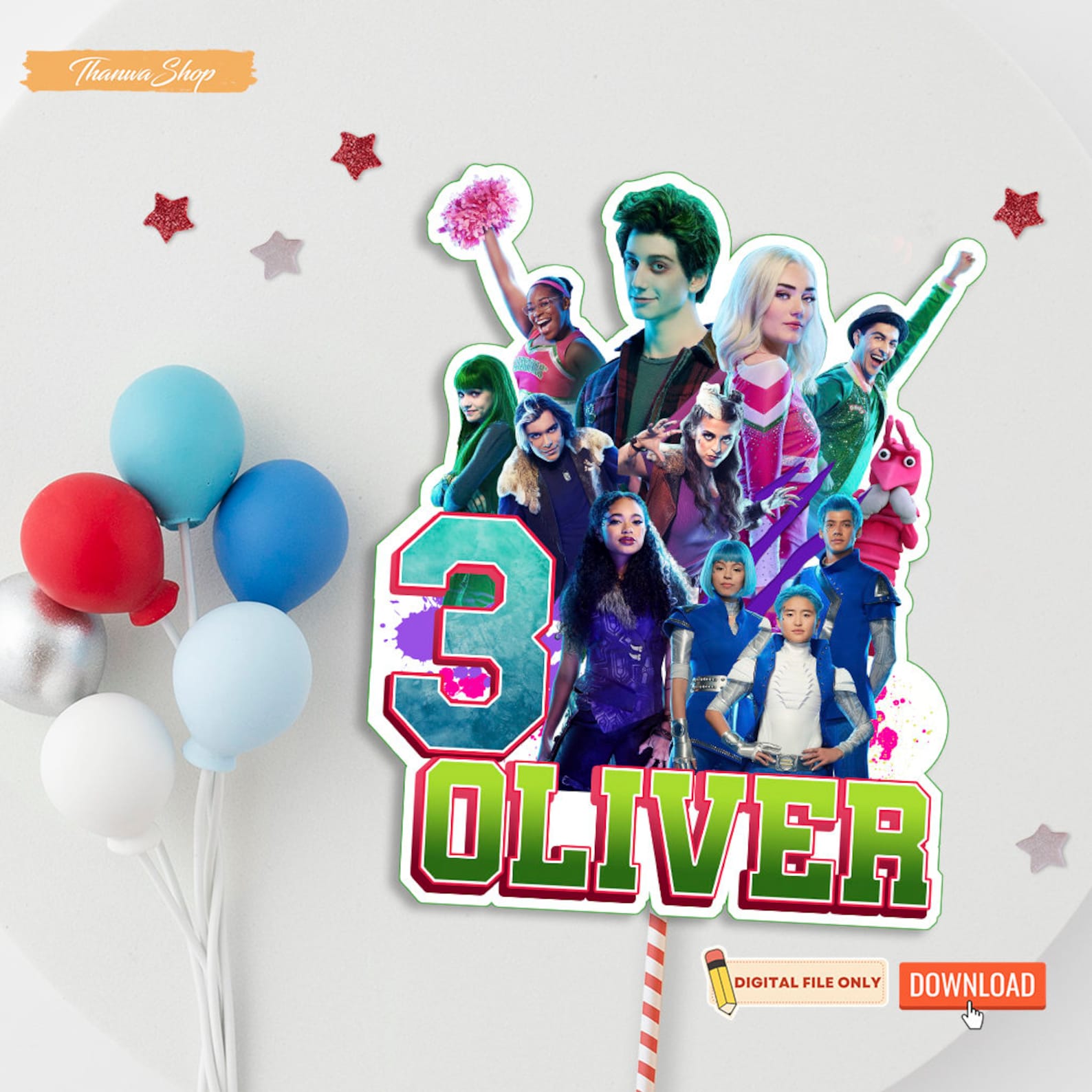 Printable Zombie 3 Cake Topper Zombies 3 Party Printable - Etsy