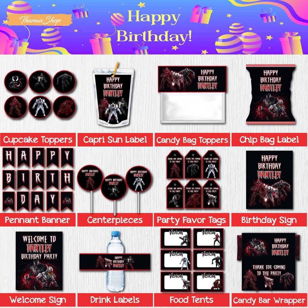 Printable Venom Birthday Party Bundle, Favor Tags, Labels (digital ...