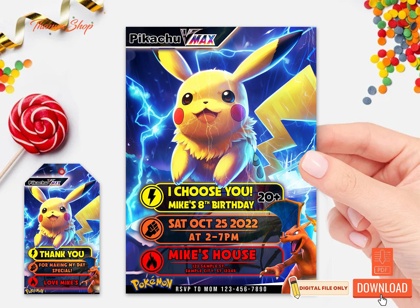 Pikachu Birthday Invitation Digital Printable Birthday - Etsy