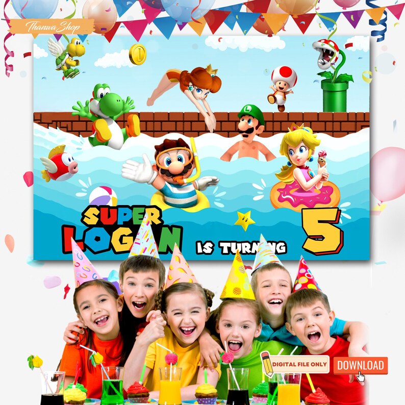 Mario Party Supplies Super Mario Birthday Backdrop Super - Etsy