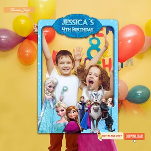 Printable Frozen Photo Booth Frame, Personalized Selfie Frame, Birthday ...