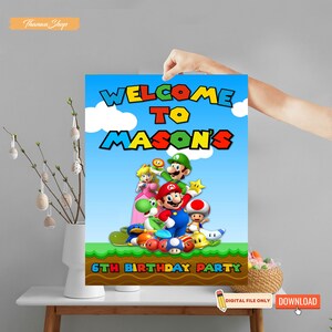 Mario Brothers Sign, Personalized Birthday Welcome Sign, Mario Bros ...