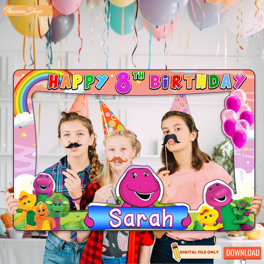 Printable Barney Birthday Photo Booth Frame for Kids, Custom Barney and ...