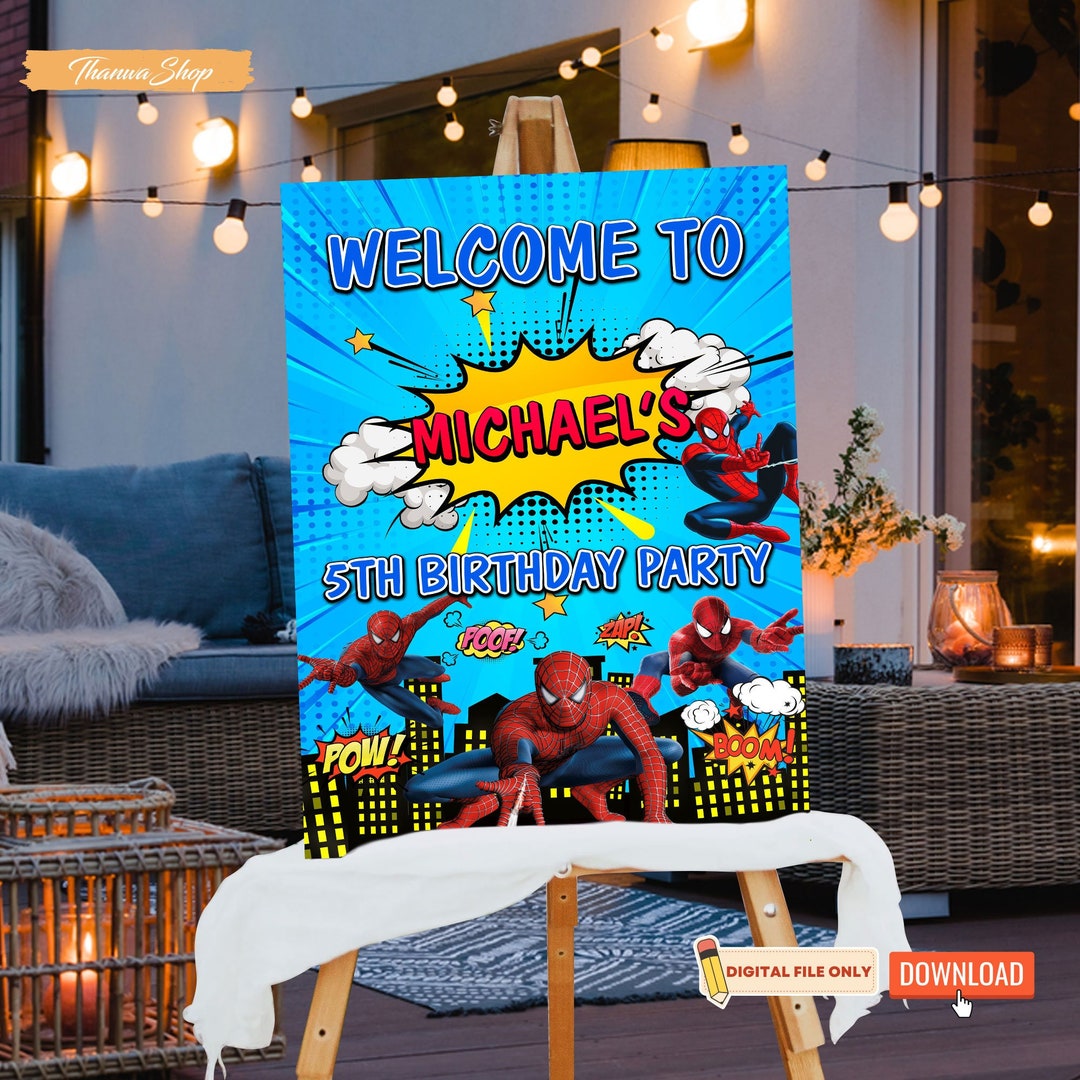 Spiderman Birthday Welcome Sign, Personalized Sign, Kids Birthday Party ...