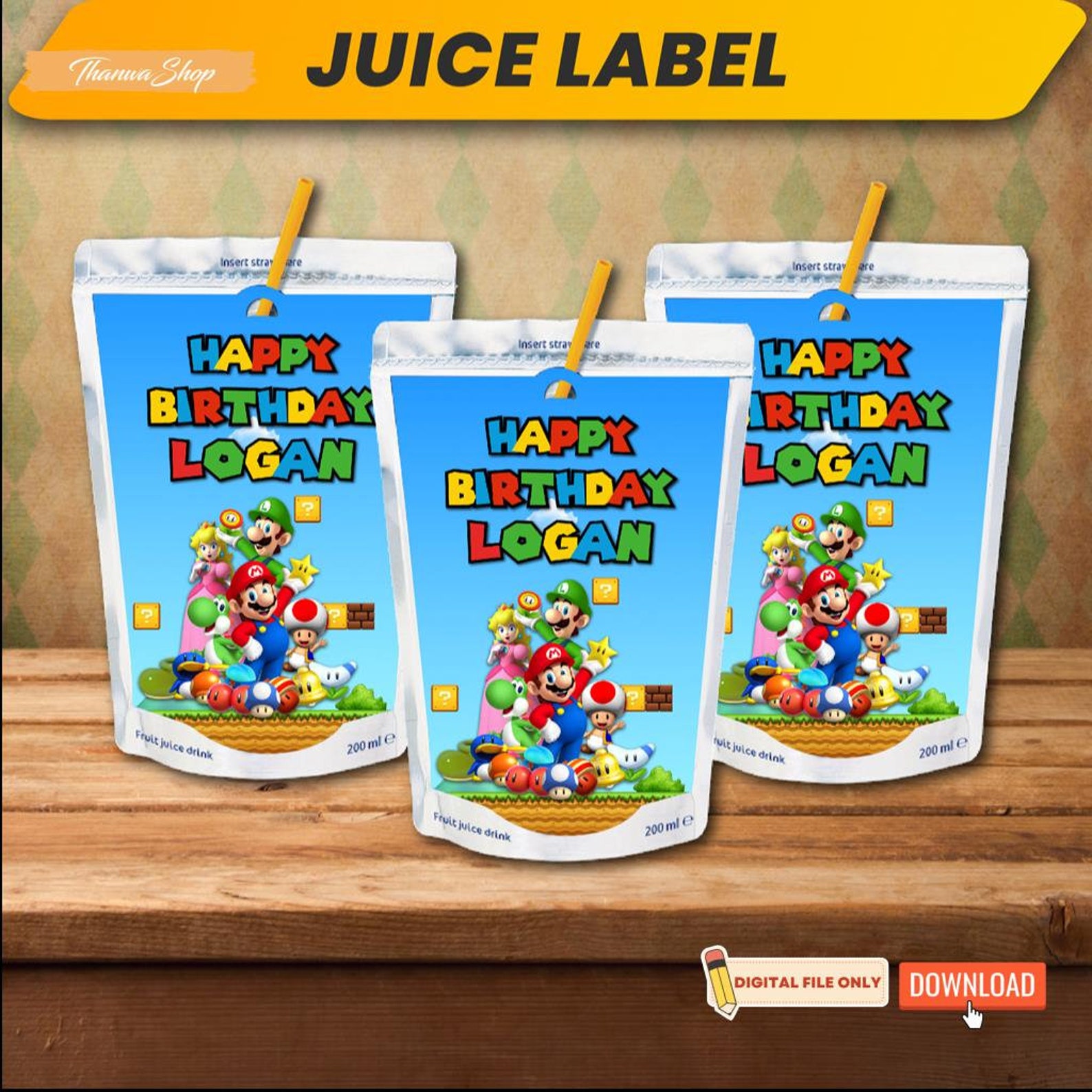 Printable Personalized Super Mario Party Supplies Bundle - Etsy