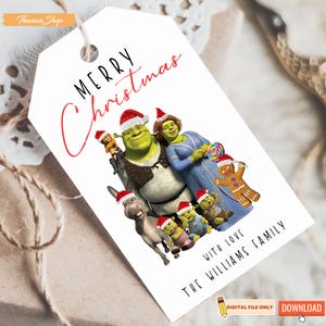 Shrek Christmas Favor Tag Printable, Personalized Shrek Gift Tag for ...