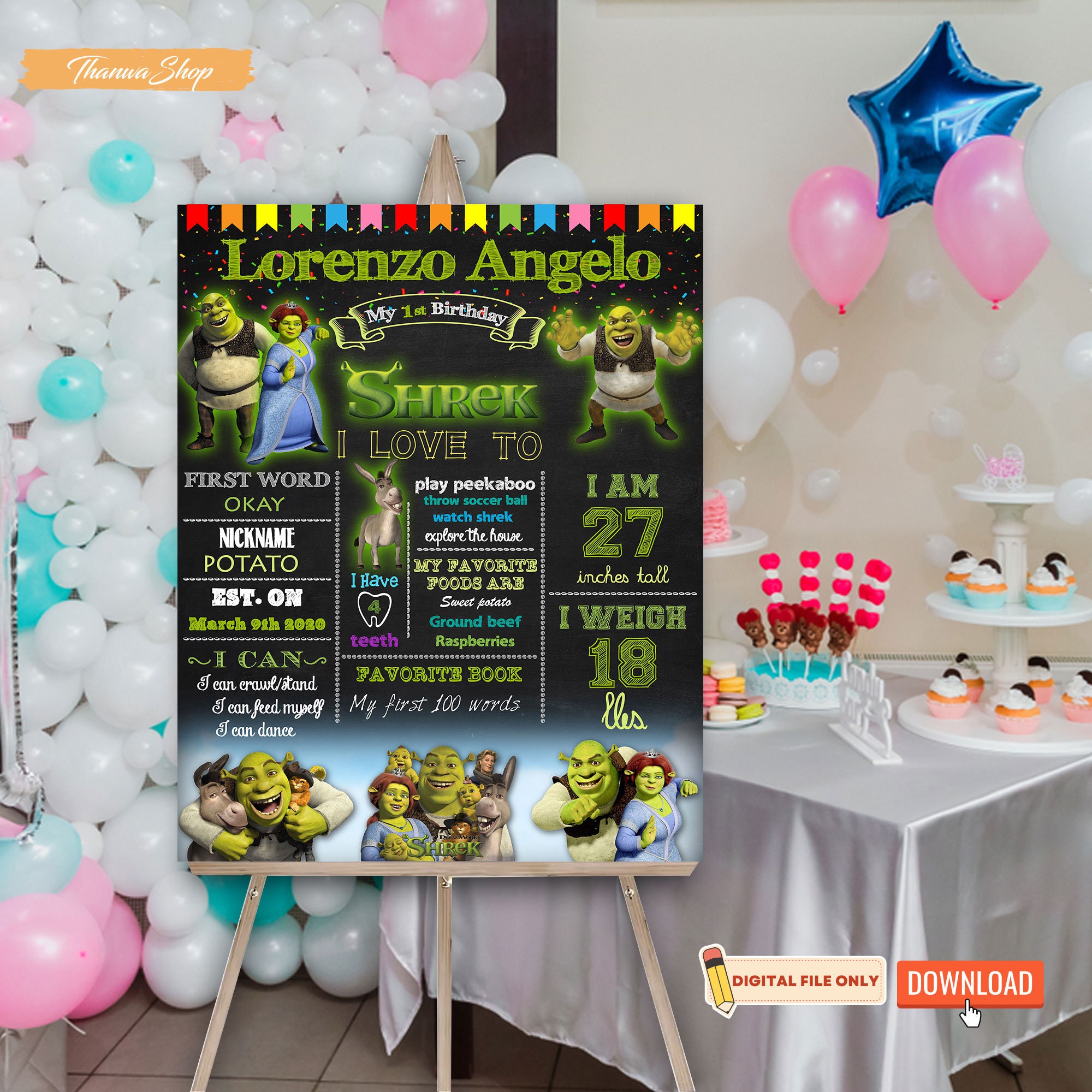 Shrek Birthday Chalkboardshrek Birthday Party Shrek Party - Etsy