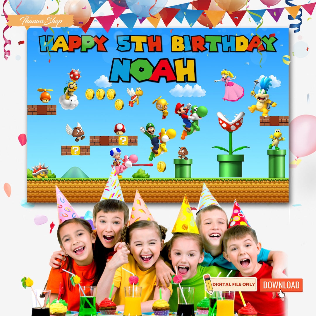 Super Mario Bros Backdrop, Super Mario Backdrop Banner, Mario Birthday ...