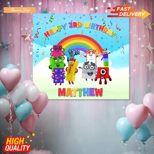 Number Blocks Backdrop Birthday, Personalized Number Block Party Decor ...