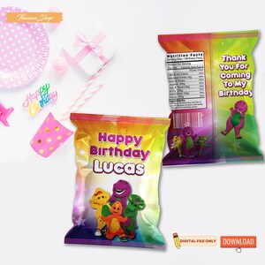 Printable Barney Birthday Chip Bags, Custom Purple Dinosaur Birthday ...