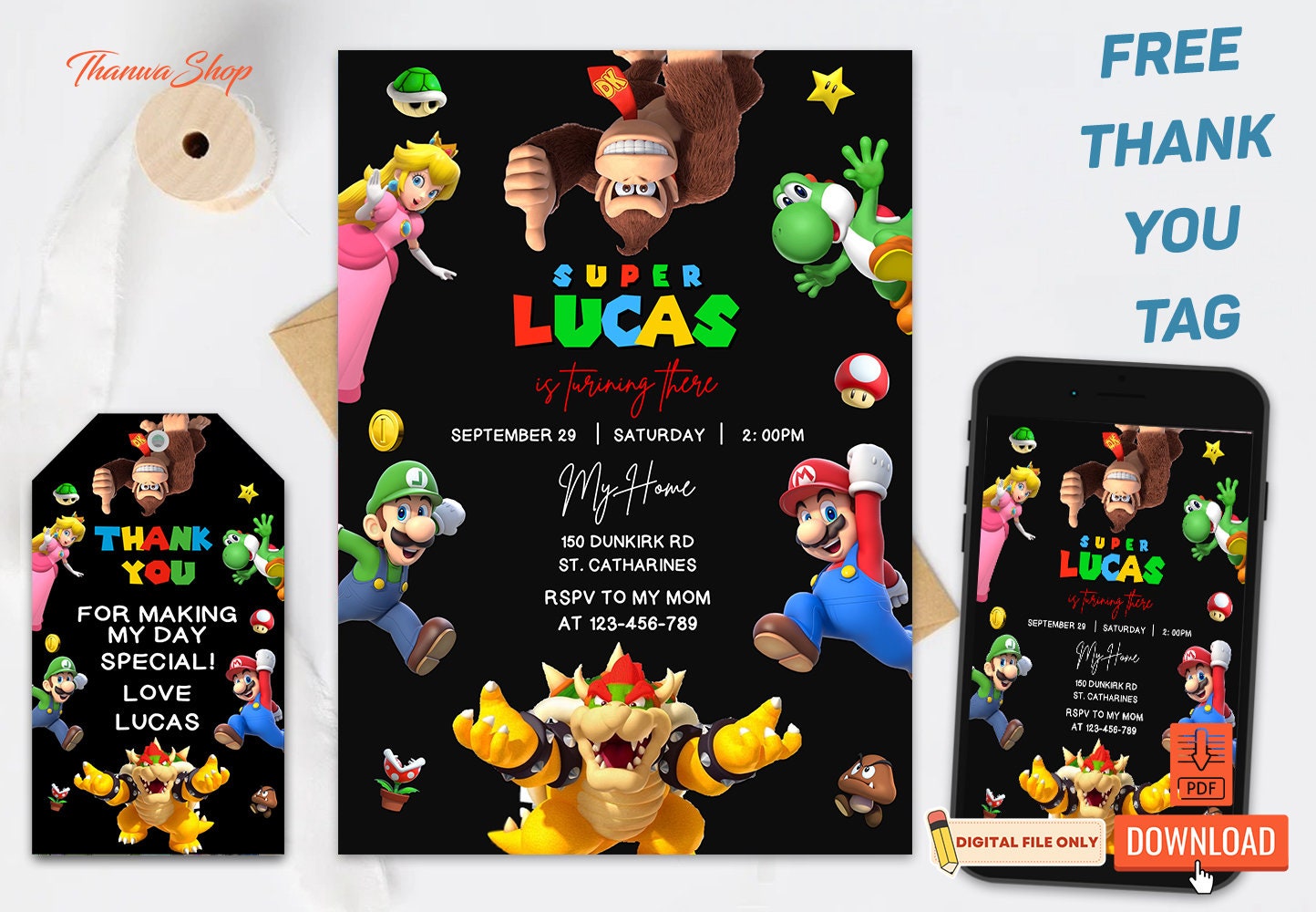 Mario Birthday Invitations Super Mario Birthday Invitation - Etsy