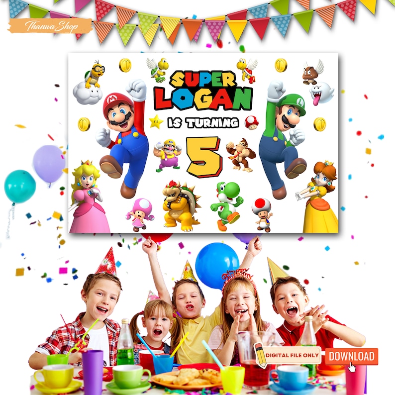 Super Mario Birthday Banner Mario Bros Party Decoration - Etsy