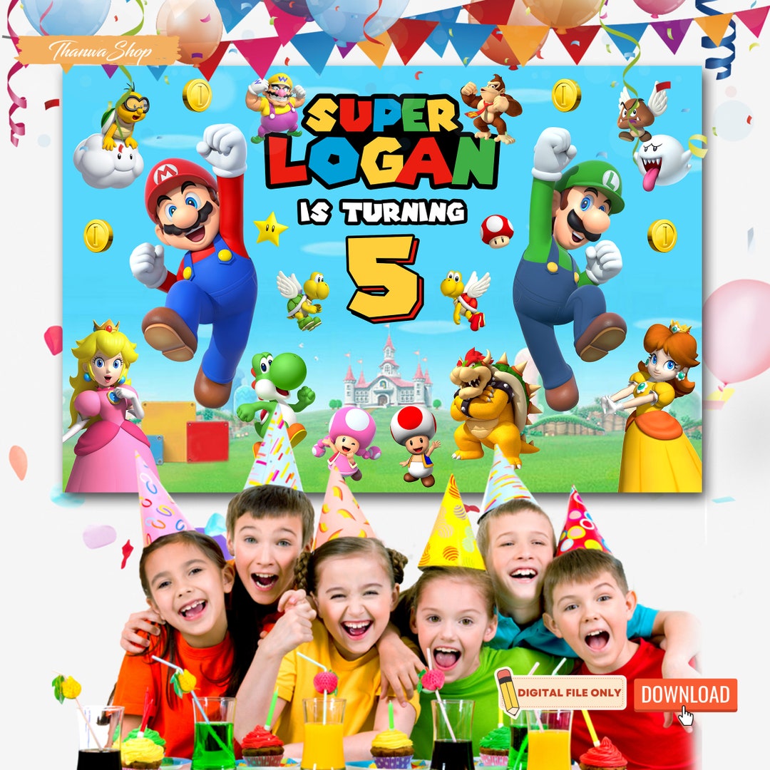 Super Mario Backdrop, Mario Party Supplies, Mario Personalized Welcome ...