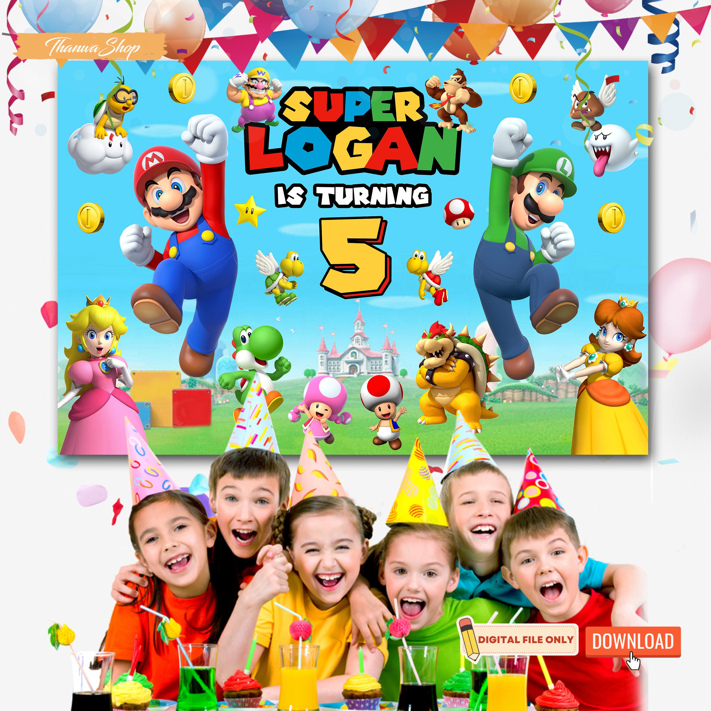 Super Mario Backdrop Mario Party Supplies Mario Personalized - Etsy