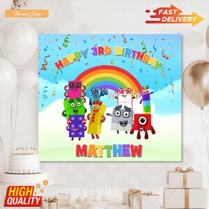 Number Blocks Backdrop Birthday, Personalized Number Block Party Decor ...