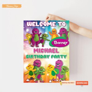 Barney Welcome Sign Printable File, Purple Dinosaur Party Decor Digital ...