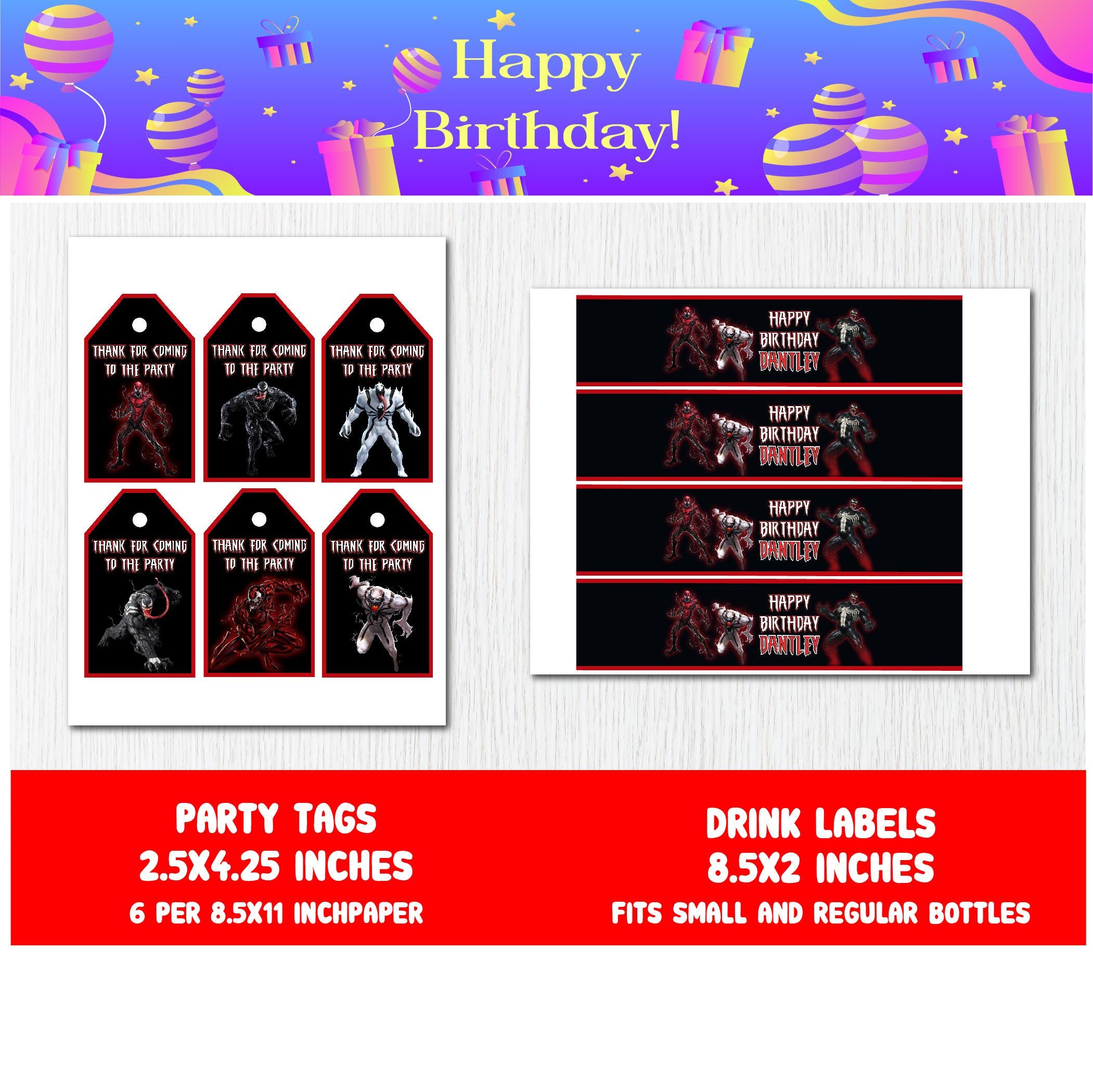 Printable Venom Birthday Party Bundle, Favor Tags, Labels (digital ...
