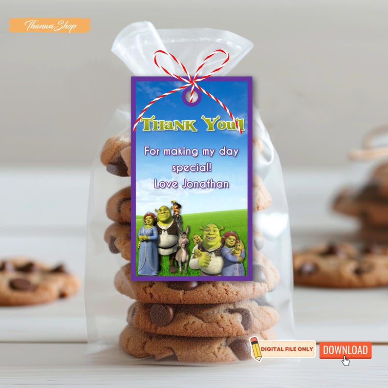 Shrek Birthday Thank You Tags, Funny Party Favor (digital Download ...
