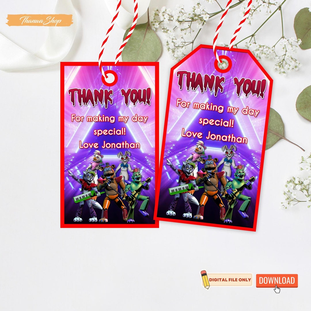 Five Nights at Freddy's Thank You Tags, FNAF Birthday Party Favor ...