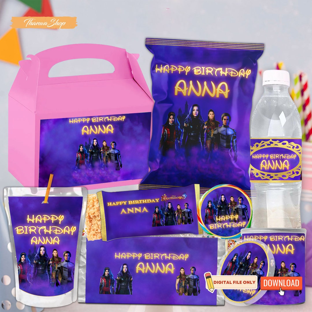 Printable Personalized Descendants Birthday Party Supplies Bundle ...
