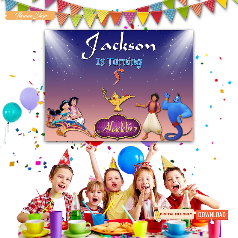 Aladdin Banner Aladdin Birthday Backdrop Princess Party - Etsy