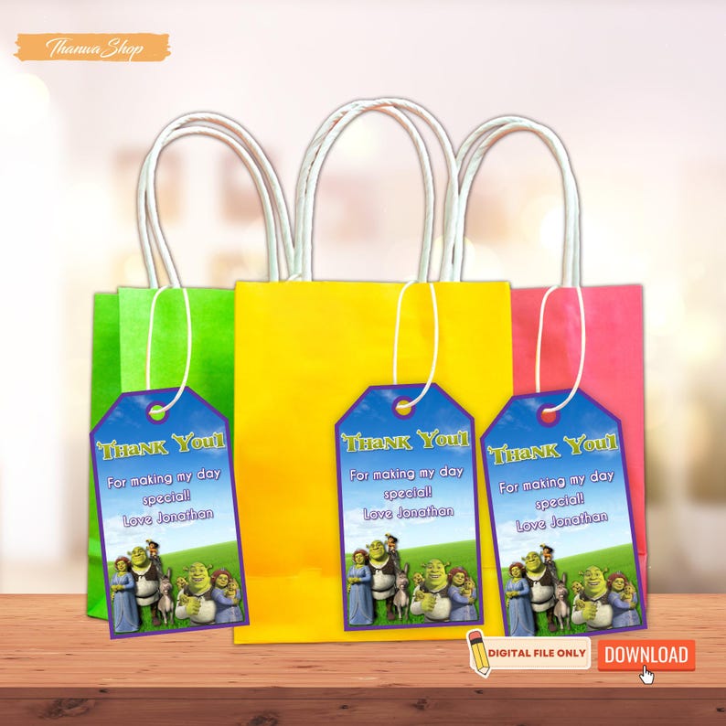 Shrek Birthday Thank You Tags, Funny Party Favor (digital Download ...